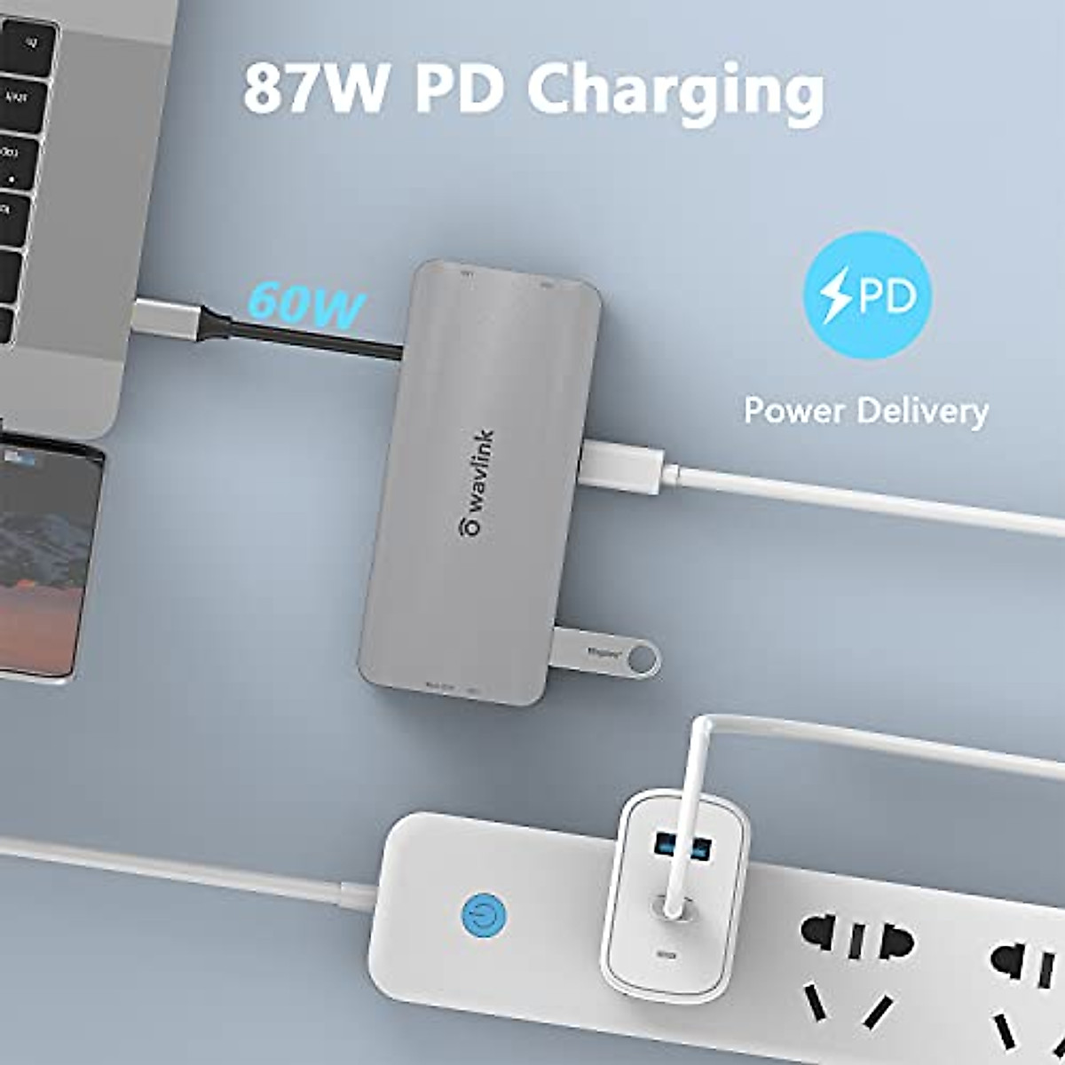 WAVLINK USB C Hub, 10-in-1 Type C Adapter Mini Docking Station with 4K 30Hz HDMI,2K 60Hz VGA,RJ45 Ethernet,2 USB 3.0,USB 2.0,SD/TF Card Reader,3.5mm Audio Jack,87W PD for Windows Mac and More