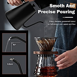 Vmotal Gooseneck Kettle, 1200W Electric Kettle with Fast Heating, Temperature Variable for Coffee Tea Brewing, Stainless Steel, Leak-Proof, 24H Keep Warm, Auto Shut off, Anti-dry Protection, 0.9L