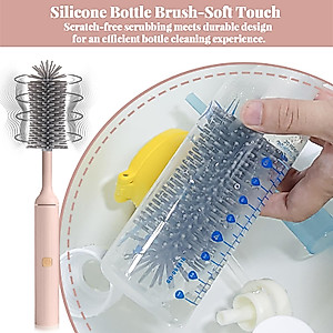 Augensterm Electric Cleaning Brush with USB Rechargeable Electric Bottle Brush Cleaner and 3 Replaceable Silicone Bottle Brushes and Straw Cleaner Brush,Perfect Baby Gifts and Kitchen Brushes(Pink)