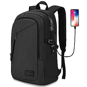 Business Travel Laptop Backpack, Anti Theft Slim Laptop Bag with USB Charging Port for Men and Women, Water Resistant Computer Bag Fits 15.6 Inch Laptop and Notebook (Black)