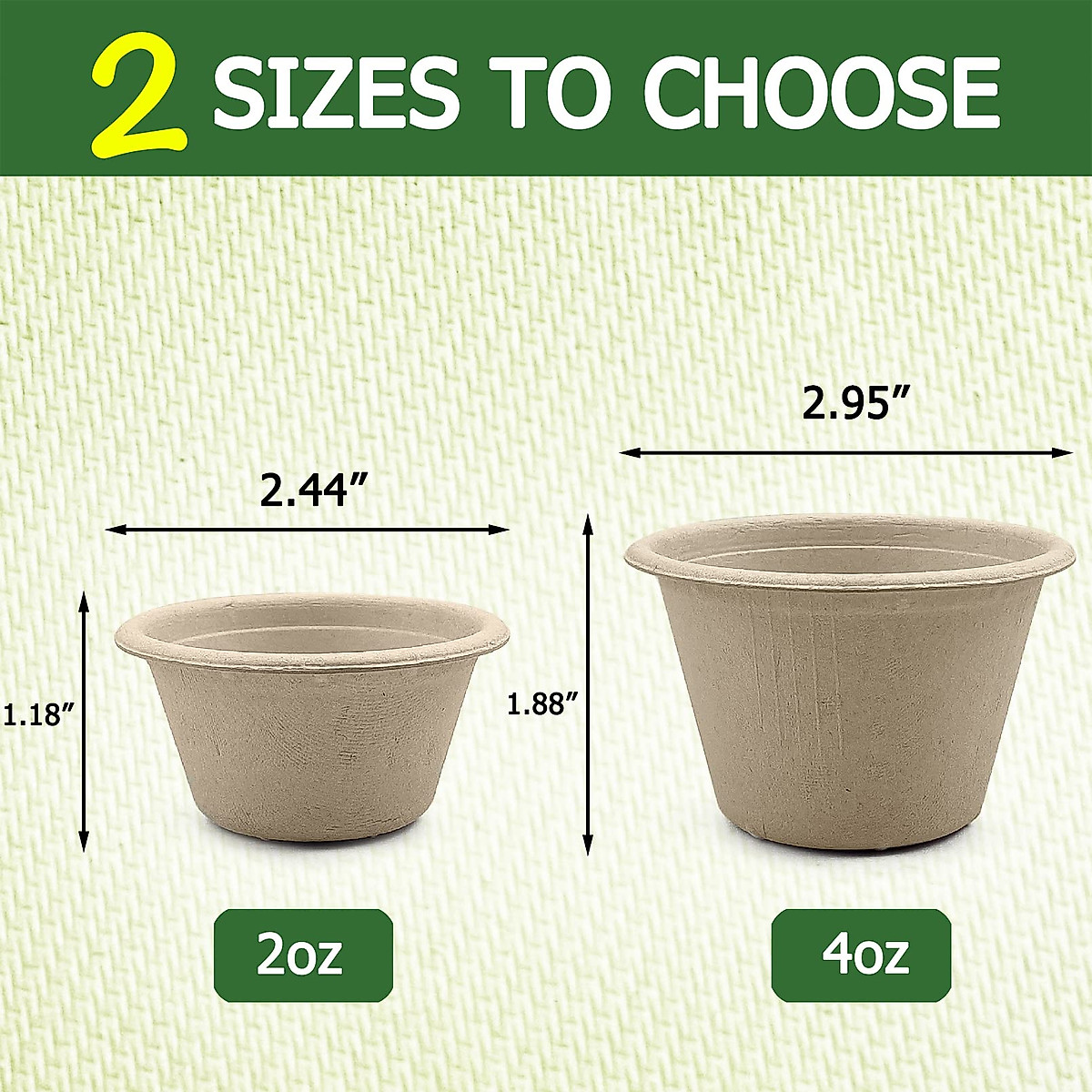 CAMKYDE 2 oz Disposable Bagasse Fiber Souffle Cups 100pk, 100% Natural Biodegradable Compostable Condiment cups Sample Cup Tasting Cups (Natural, Pack of 100)