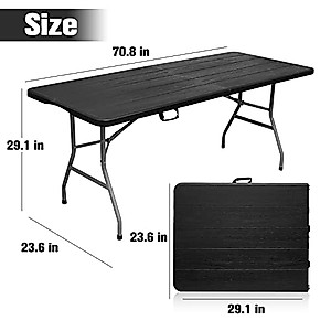 Byliable Folding Table 6ft Portable Heavy Duty Plastic Fold-in-Half 6 Foot Foldable Table Utility Dining Table Indoor Outdoor for Camping Picnic and Party, Black