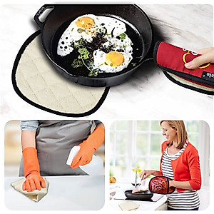 Alselo Pot Holders and Kitchen Towel, Heat Resistant Potholder 4 Piece with Microfiber Towel 1 Piece, Funny Baking Theme Hot Pats Festive Gift Oven Mitts for Cooking Baking BBQ (Dull-red, 5)