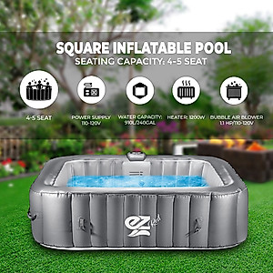 SereneLife Outdoor Portable Hot Tub - 73'' x 73'' x 25'' 6-Person Square Inflatable Heated Pool Spa with 130 Bubble Jets, Filter Pump, Cover, LED Lights, and Remote Control
