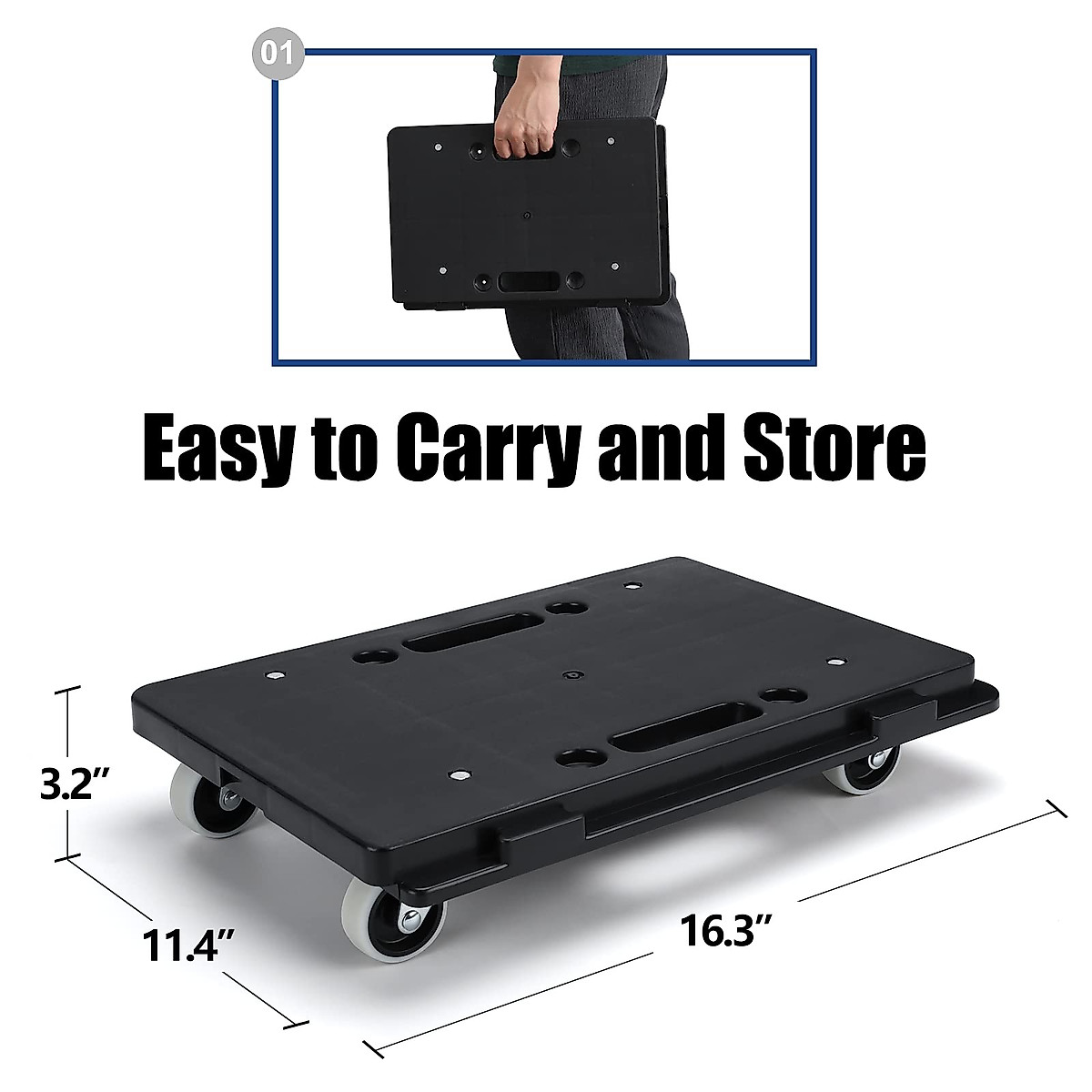 BSTCYZL Furniture Movers with Wheels, Portable Moving Rollers Leg Dollies for Heavy Furniture, 4 Wheels Small Flat Dolly, 440 Lbs Capacity, 2 Pack, Black