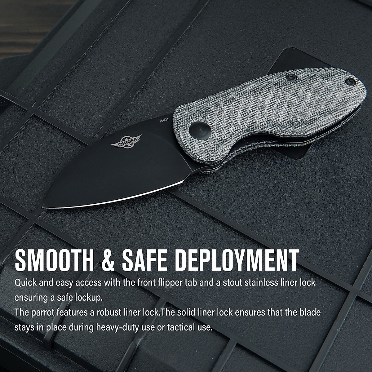 OKNIFE Parrot 154CM Stainless Steel Folding EDC Pocket Knife Bundle with Otacle 2 EDC Ti Bottle Opener Pry Bar