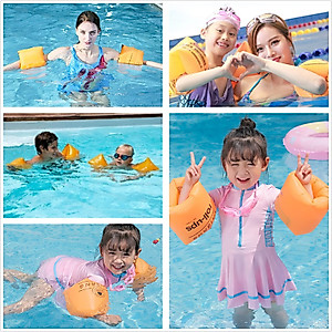 2-4 Pack Arm Floaties Swimming Rings for Kids Children Adults, Pool Floats Arm Bands, Inflatable Swim Rings, PVC Arm Bands Floater Sleeves for Toddlers Children 3-5-6-12 Years (Orange+Pink)