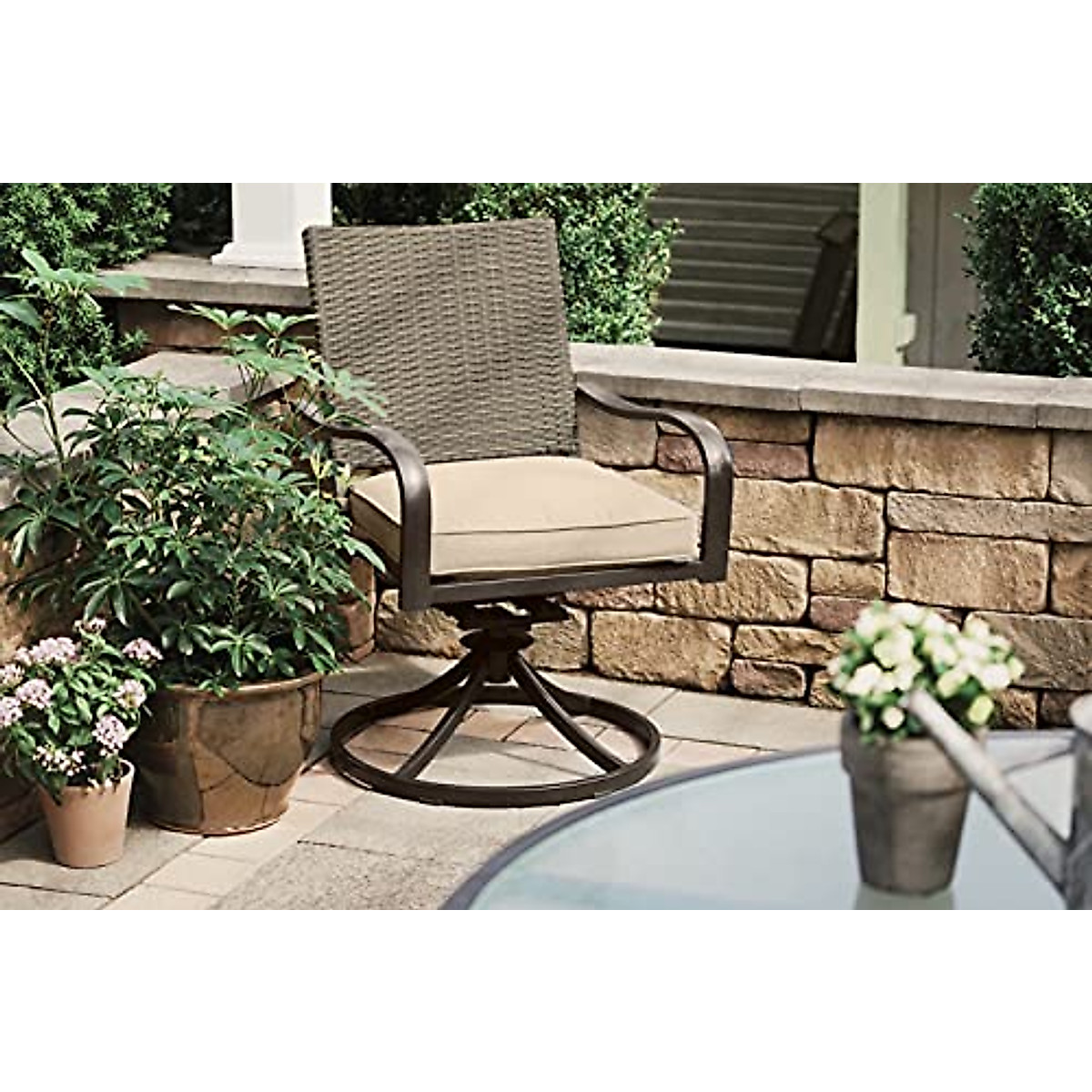 Garden Elements Bellevue Aluminum Woven Back Swivel Rocker, Taupe (Pack of 2)