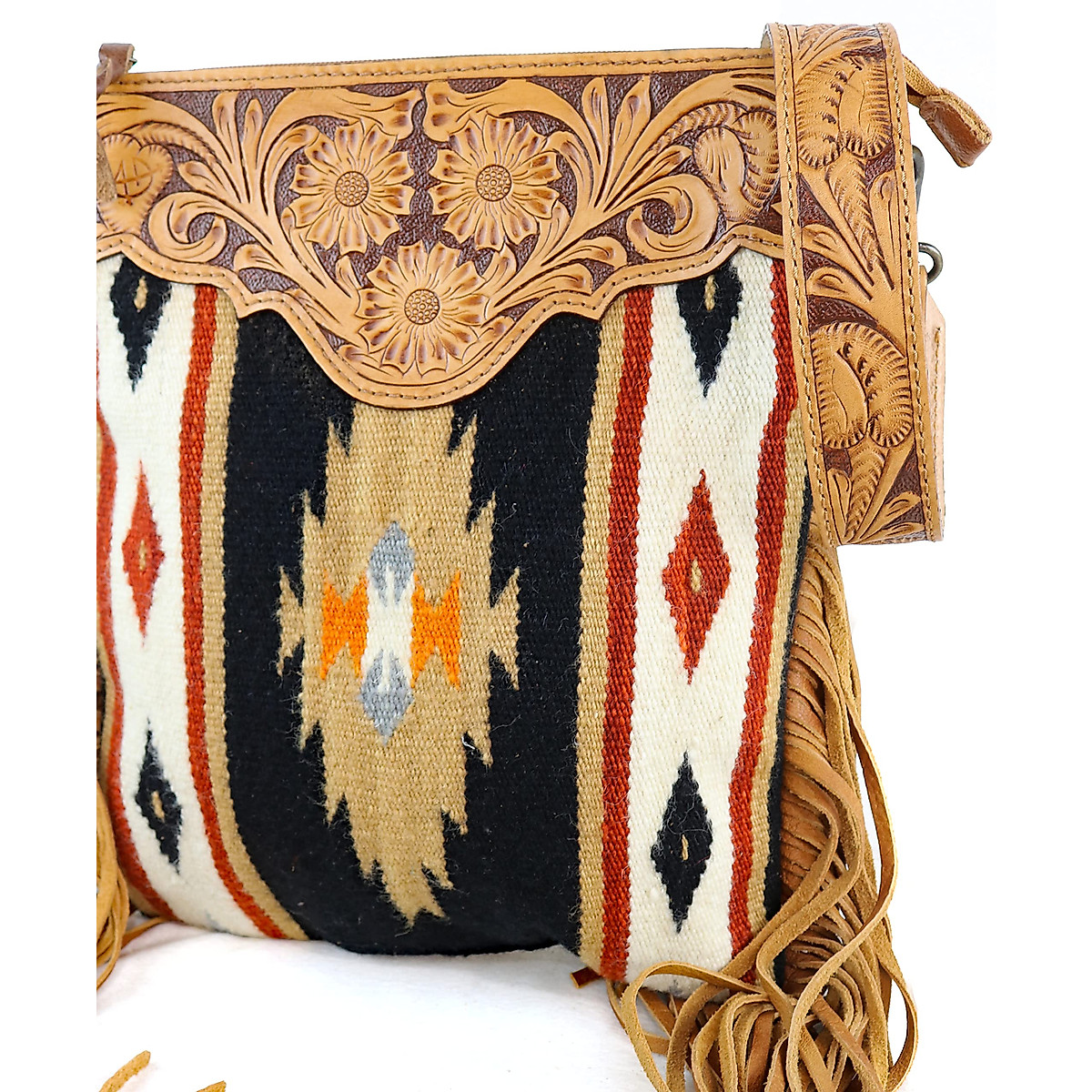 American Darling Aztec And Fringe Crossbody In Black ADBG298G
