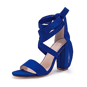 Huiyuzhi Womens Lace Up High Heeled Sandals Chunky Block Ankle Strappy Pumps Dress Party Shoes