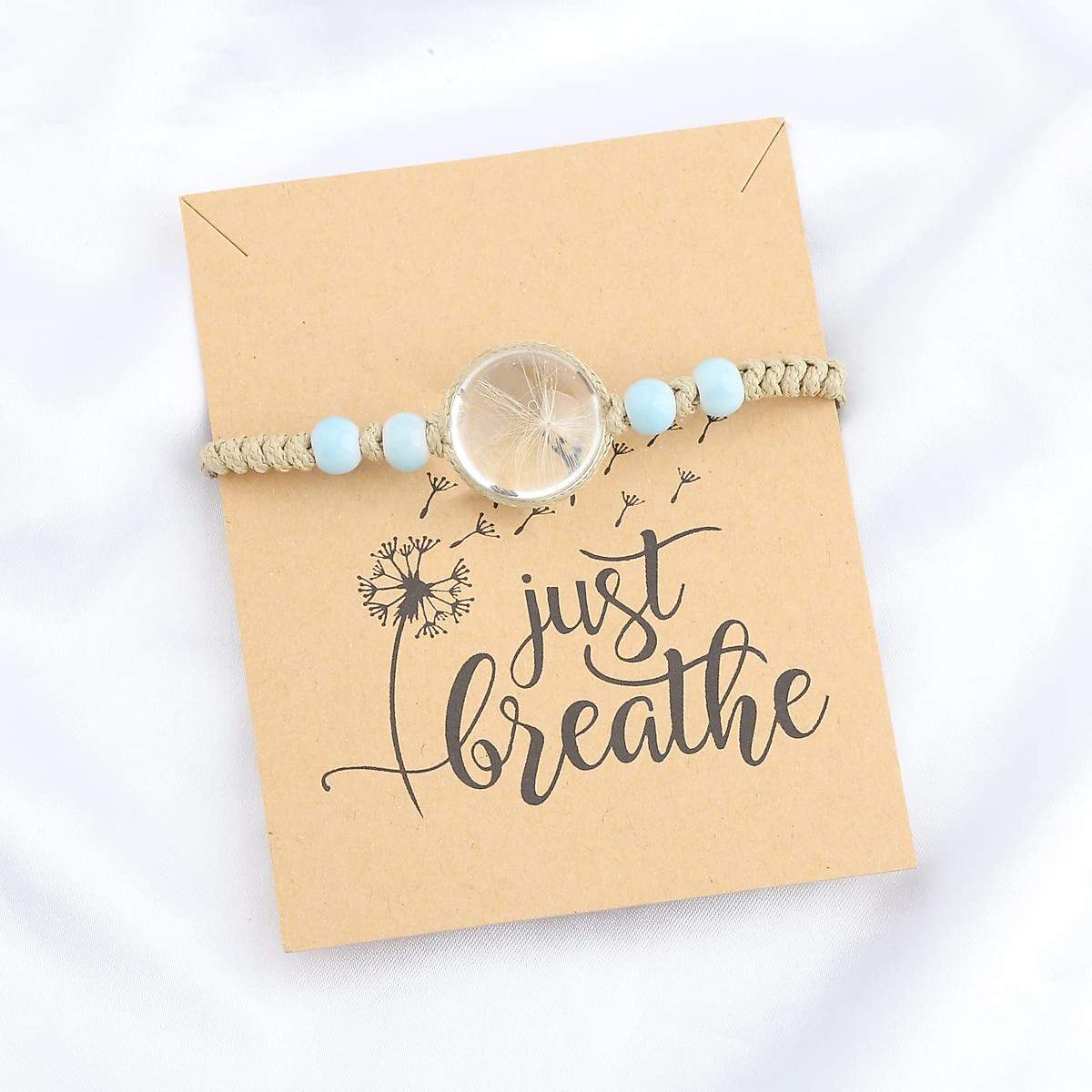 WUSUANED Dandelion Seeds Adjustable Bracelet With Message Card Make A Wish Dandelion Inspirational Good Luck Gift For Women (Dandelion Seed Bracelet With Card)