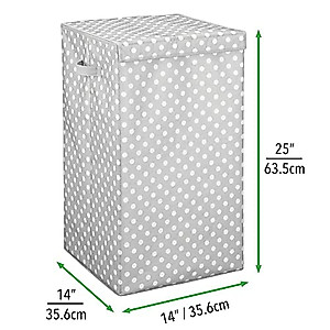 mDesign Large Laundry Hamper Basket with Hinged Lid - Portable and Foldable for Compact Storage - Single Hamper Design for Nursery, Girl's Room, Kid's Playroom - Fun Polka Dot Print - Gray/White Dots