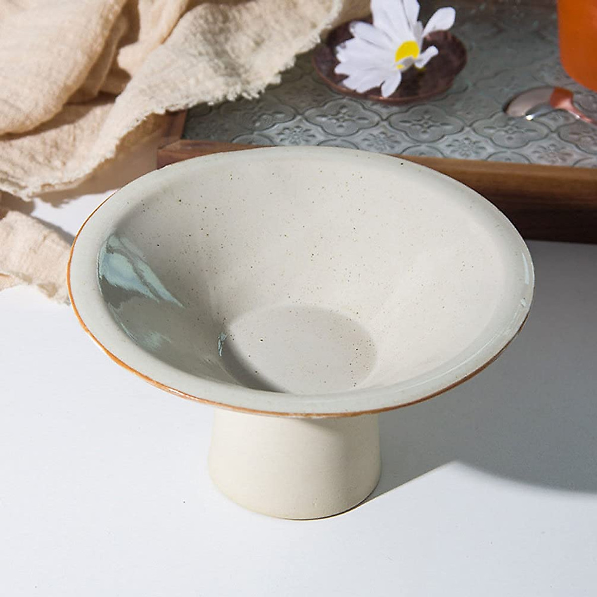 Cabilock Ceramic Footed Bowl Round Bowl Japanese- style Decorative Fruit Bowl Holder Dessert Display Stand Serving Tray for Kitchen Counter Centerpiece Table Decor (6.6x3.7 inch)