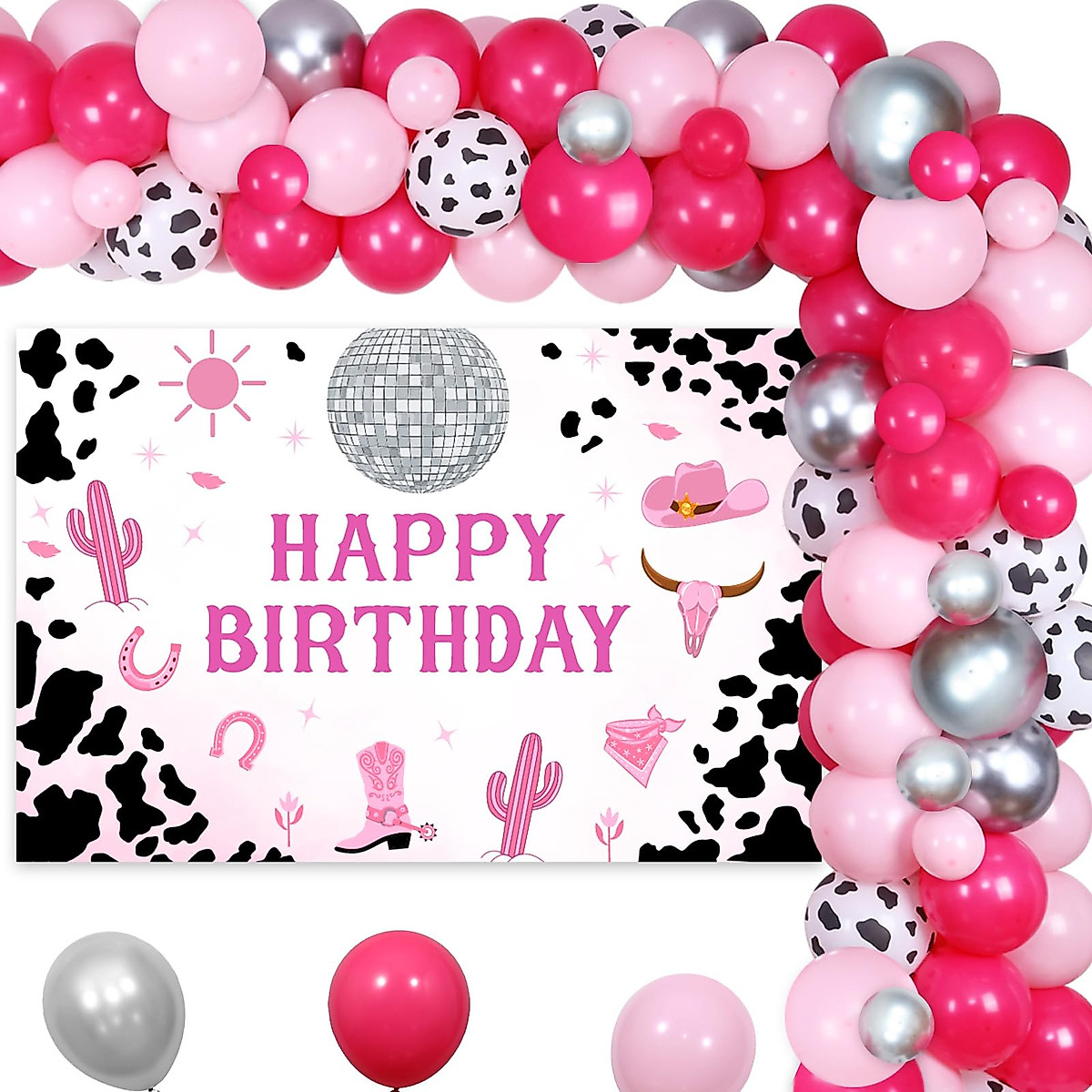 Space Cowgirl Birthday Party Decorations Balloons Garland Arch Kit - Western Cowgirl Nashville Bday Celebration Party Supplies Set - Disco Star Balloon Backdrop