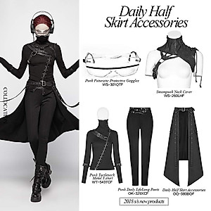 Punk Rave Women's Punk Daily Half Skirt Woven Fabric Adjustable Streetwear Hip Hop Personality Skirt (M~L) Black