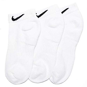 Nike Everyday Cushion Low Training Socks (3 Pair), Men's & Women's Athletic Low Cut Socks with Sweat-Wicking Technology, White/Black, Women's 4-6 and Youth 3Y-5Y