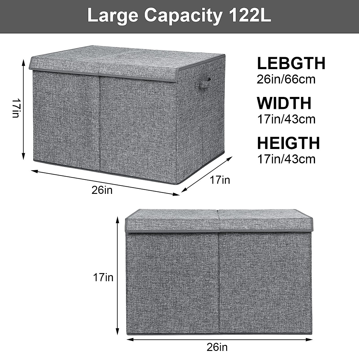 popoly Toy Box Chest 26"x17" x17", Large Toy Box 25"x13" x16"