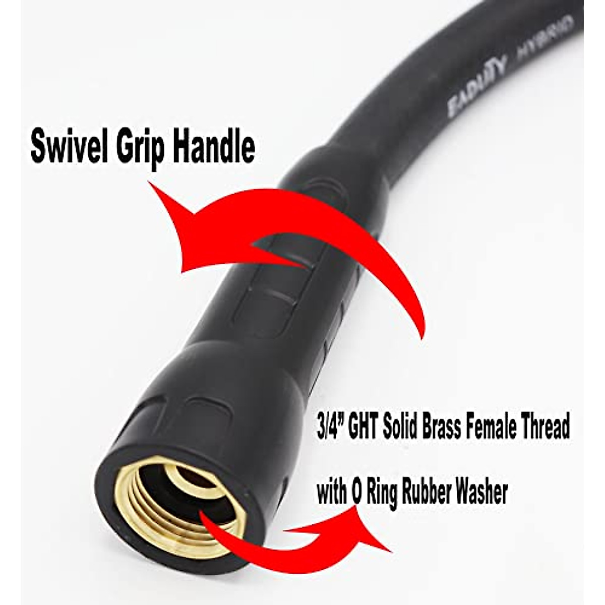 EADUTY Hybrid Garden Hose 5/8 IN. x 50 FT, Heavy Duty, Lightweight, Flexible with Swivel Grip Handle and Solid Brass Fittings, Gray+Red