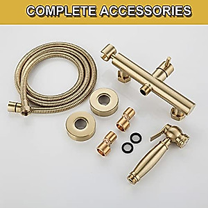 MINJING Hand Held Toilet Bidet Sprayer, Brushed Gold Stainless Steel Bidet Jet Douche Kit Faucet, Hot and Cold Toilet Washer Cleaning, Pressurized Nozzle,B