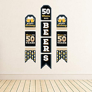 Big Dot of Happiness Cheers and Beers to 50 Years - Hanging Vertical Paper Door Banners - 50th Birthday Party Wall Decoration Kit - Indoor Door Decor