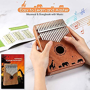 Kalimba, FIXM 17 Keys Thumb Piano with Protective Case and Study Instruction Tuning Hammer, Portable and Easy to Operate, Perfect Gifts for Beginners and Professionals