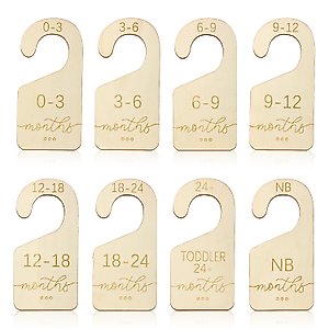 8pcs Baby Clothes Dividers, Wooden Infant Closet Dividers Hangers Lovely Size Closet Organizer from New Born to Toddler Nursery Closet Dividers for Girls Boys Wardrobe