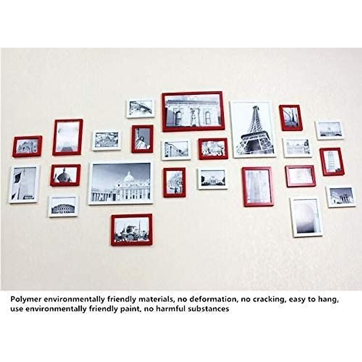 VALKEM 24 Frames Large Multi Picture Photo Frames Wall Set Simple Black White Photo Frame Wall Set Modern Blue Mediterranean Photo Wall Wall Gallery Kit Red Pink Photo Collage Frame (Color : White an
