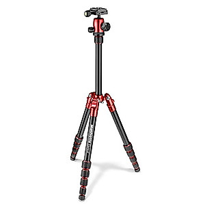 Manfrotto Element Traveller Small Aluminum 5-Section Tripod Kit with Ball Head, Element Small 56.3", Red