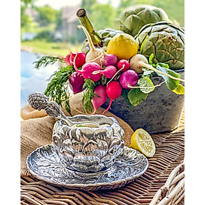 Arthur Court Aluminum Artichoke Condiment Set 3 piece Bowl, Tray, Spoon 7 inch Diameter Tray