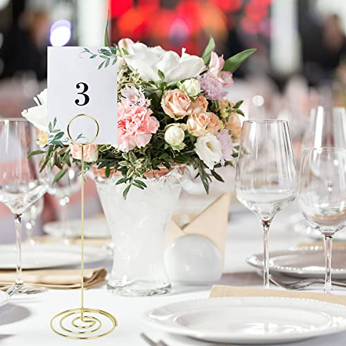 KIMOBER 10PCS 8.75" Tall Table Number Holders, Round Place Card Holder,Tabletop Memo Note Stand Picture Photo Picks Card Clips for Wedding Birthday Party(Gold)