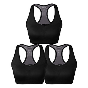 Match Racerback Sports Bras for Women – Padded Seamless Strappy Workout Tops for Yoga Gym Runing Fitness Sports Bras (1 Pack of 3(Black), Medium)
