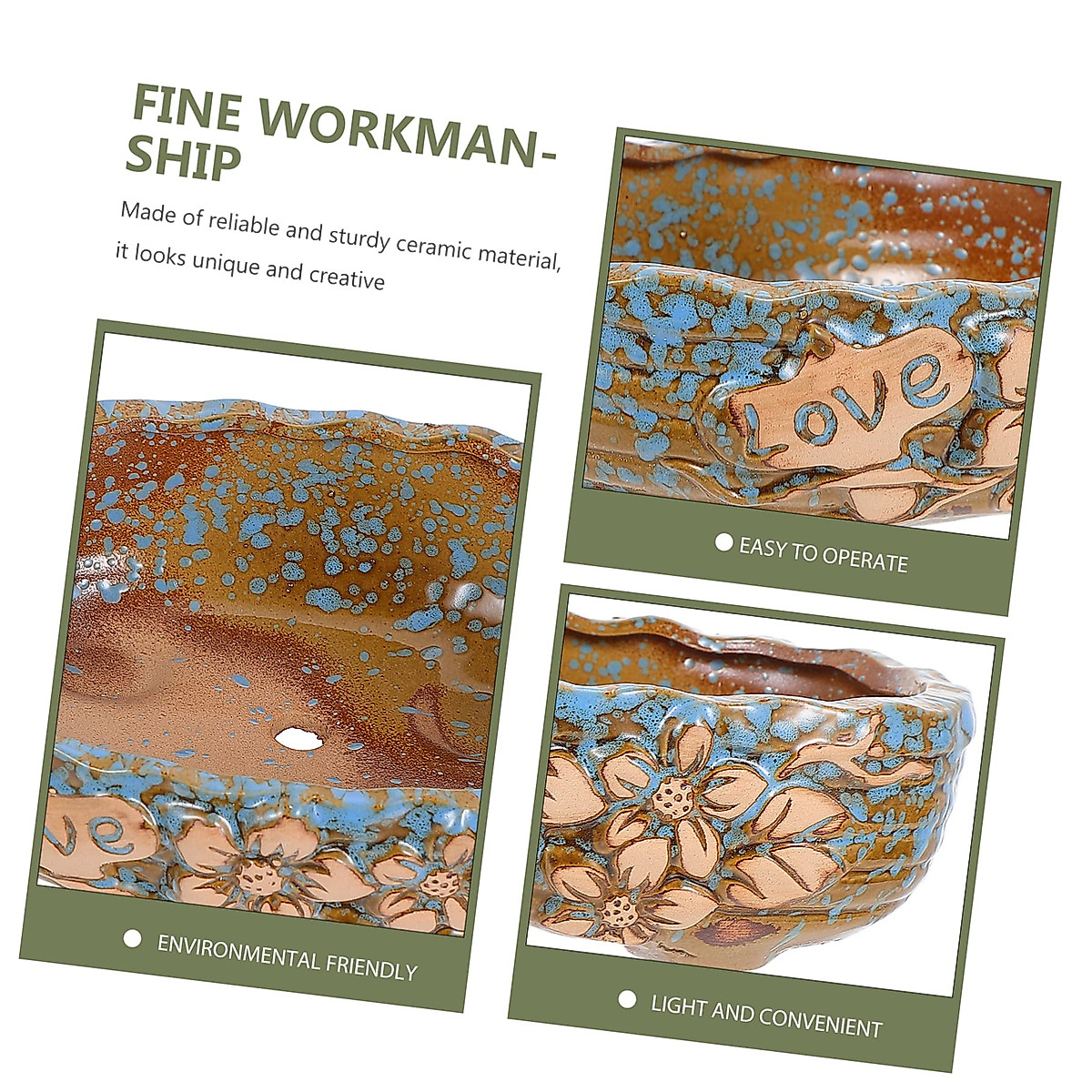 YARNOW 1pc Love with Office for Porcelain Cactus Planters Simple Bonsai Drainage Flowerpot Floral Shallow Glazed Adornment Garden Large Ceramic Vintage Gift Chic Style Succulent Hole