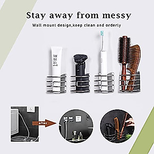 Electric Razor Holder Wall Mounted,Toothbrush Holder,with Shaver Hook Hanger 2 Pack,Stainless Steel Self Adhesive Shower Storage Razor Shelves and Hooks,Razor Shaver Accessory Organizer for Bathroom