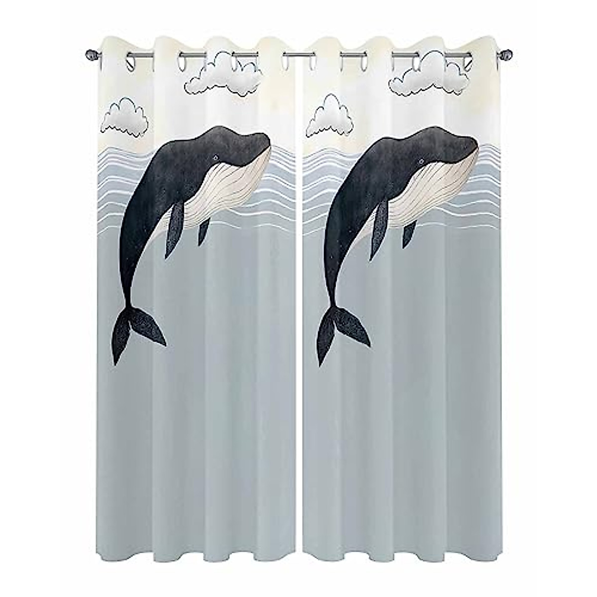 Outdoor Curtains for Patio Cartoon Whale Under the Sea and Clouds Waterproof Privacy Outside Curtains with Tiebacks Grommet Top Pergola Curtains for Porch Cabana Gazebo 2 Panels, 54 x 108 inch