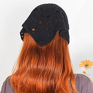 hoyuwak Crochet Head Scarf Bandanas Headbands Hair Scarf for Women Girls Knitted Floral Hair Coverings Accessories for Hair Styling Holiday Decor(Black)