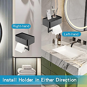 VIJAY SENO Black Toilet Paper Holder with Wipes Storage Wall Mount(Drilling/Adhesive), Toilet Paper Wipes Holder for Bathroom - Hide Your Wipes-SUS304 Stainless Steel(Large)