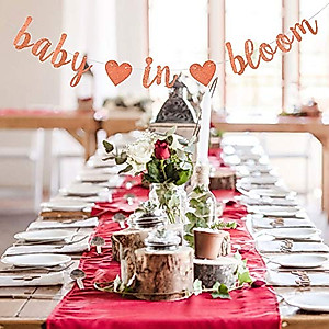 Rose Gold Glitter Baby in Bloom banner, Welcome Baby, Spring Floral Theme Gender Reveal/Baby Shower Party Decorations