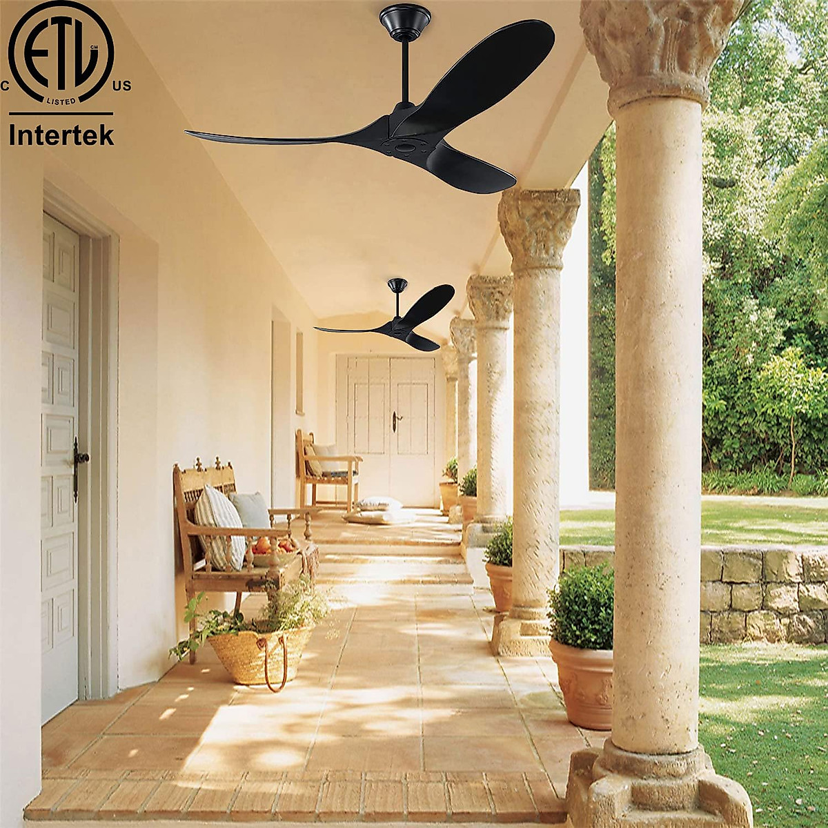 XCWIIE Modern Ceiling Fan No Light 60" Outdoor Ceiling Fans Black Ceiling Fan, Retro Wood Ceiling Fans, DC Motor, for Restaurant Living Room Bedroom Inverter Silent Fan with Remote Timing ​Function