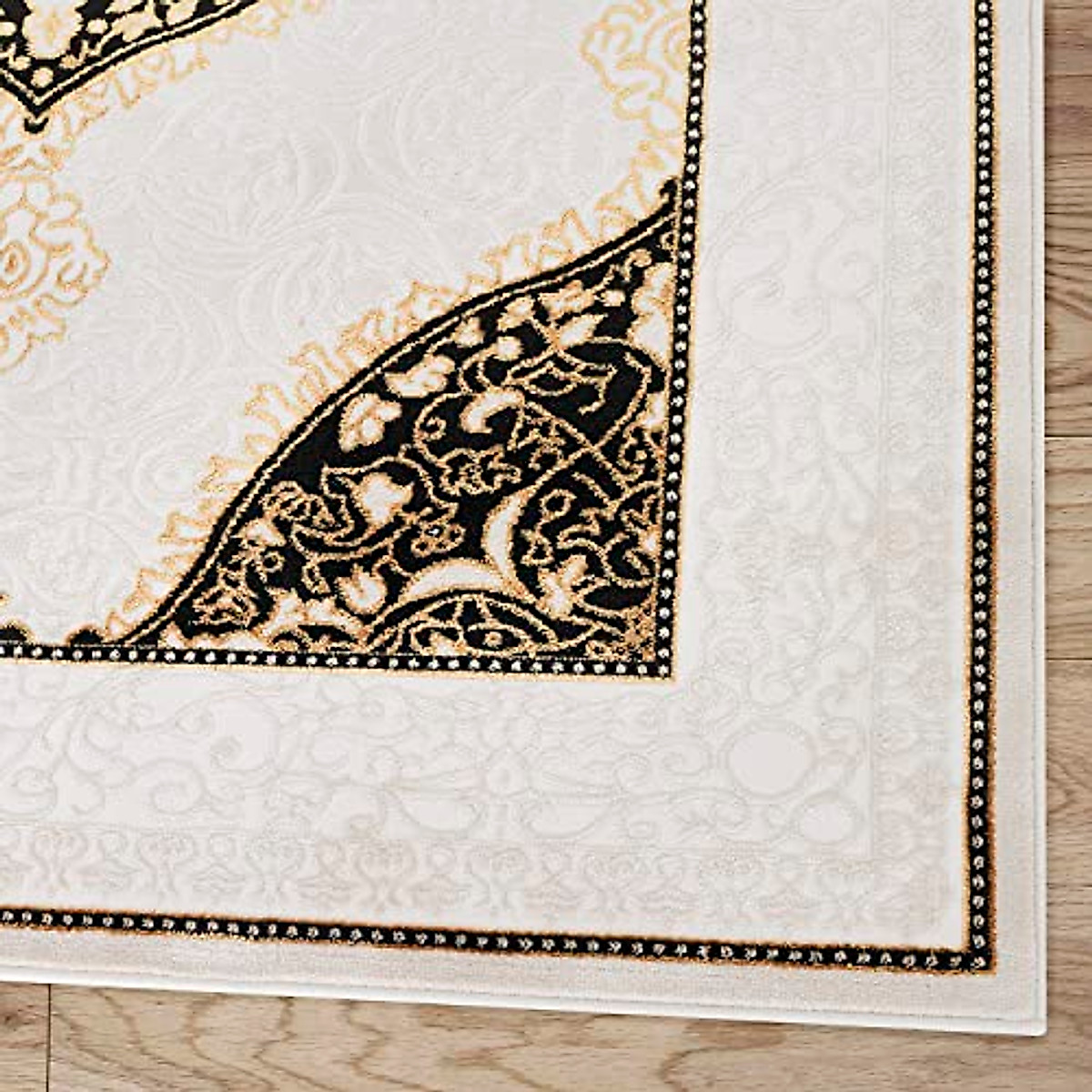 Antep Rugs Babil Gold 8x10 Oriental Bordered High Low Textured Traditional Indoor Area Rug, Beige Black, 7'10" x 10'