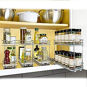 Lynk Professional® Pull Out Spice Rack Organizer for Cabinet - Slide Out Vertical Spice Rack - 4-1/4 inch Wide Sliding Spice Organizer Shelf - Double, Chrome