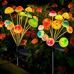 Solar Garden Lights, 2 Pack Solar Mushroom Lights Outdoor, Upgraded 24LED Mushroom Flower Light Yard Decor Outside Waterproof, Garden Decor for Lawn Front Porch Patio Backyard