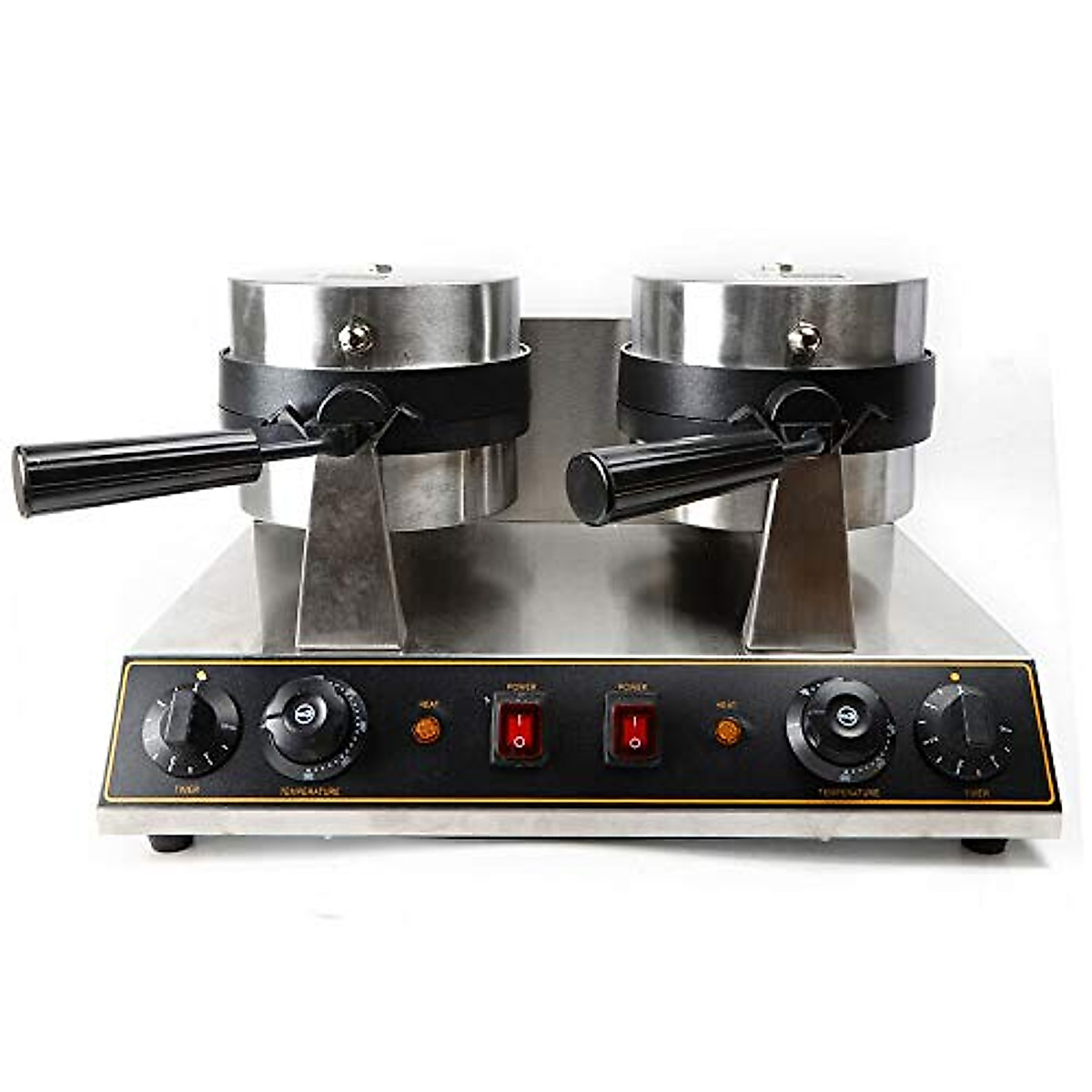 GUANG Commercial Waffle Maker, 2600W Double Head Stainless Steel Waffle Rotating Maker Machine Non-stick Round Waffle Cake Baker Pan