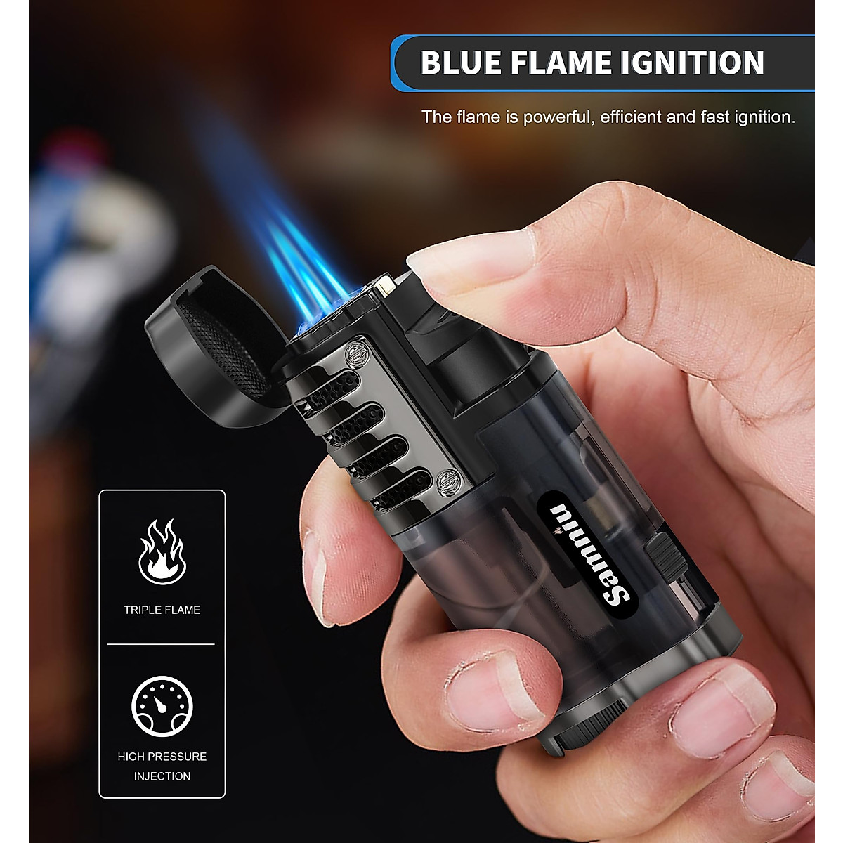 SAMNIU Pack of 2 Torch Lighter, Triple Jet Flames, Visible Gas Tank, Windproof Butane Refill Pocket Lighters for Candle, Men’s Gift (Gas not Included)