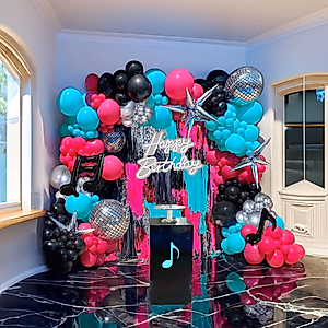 FROUFING Red Blue Black balloon garland arch kit 146+pcs with Disco Ball Explosion Star music note Foil Balloons for Music Decorations Birthday Graduation Short Videotheme party decorations