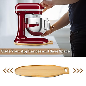 Bamboo Sliding Mat for Kitchenaid Mixer, Mixer Mover Slider Mat Pad Compatible with Kitchenaid Bowl Lift 5-8 Qt Stand Mixer,Kitchen Appliance Slider Mat, Kitchen Aid Mixer Accessories,with Handle