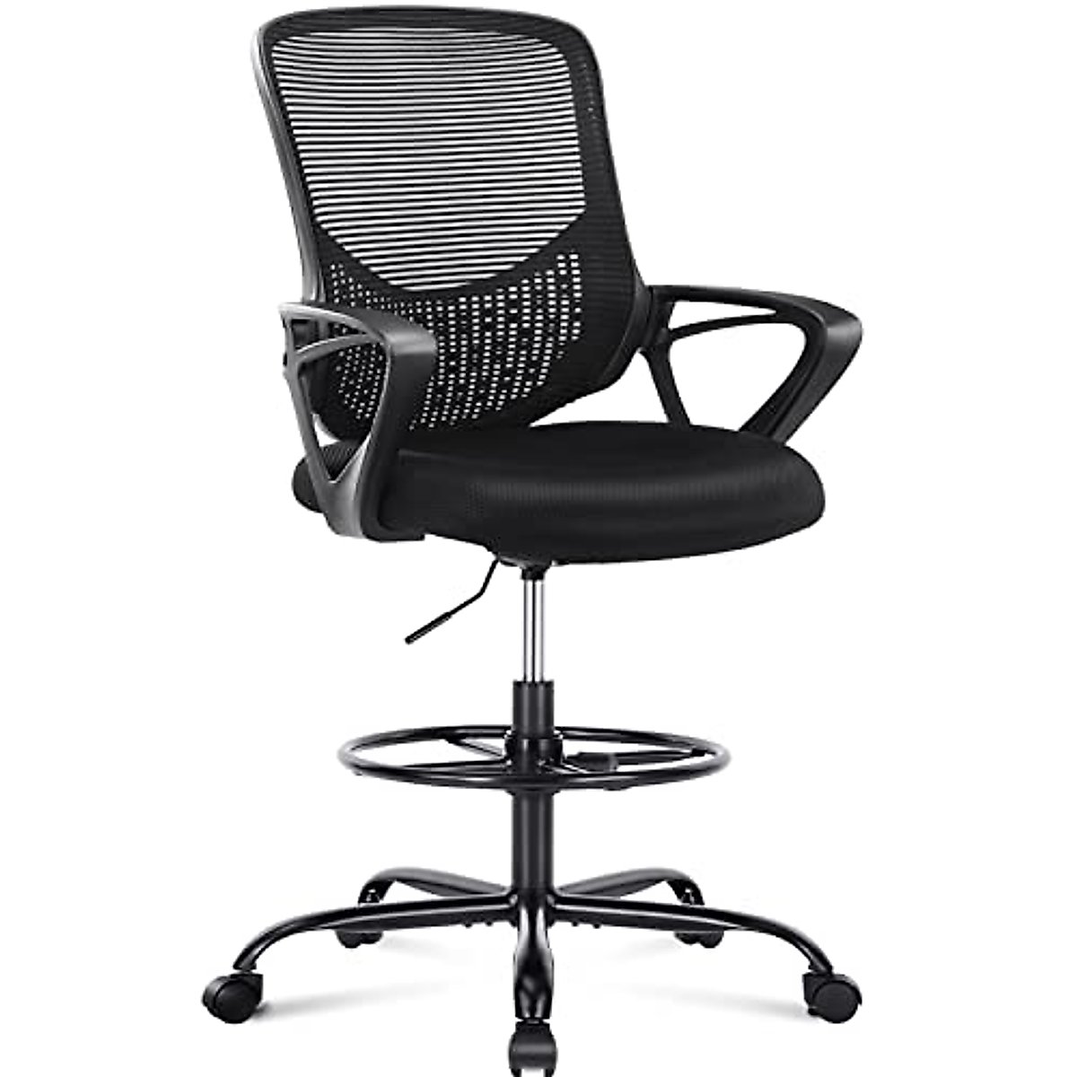 SMUG Tall Drafting, Standing, Counter Office, High Adjustable Ergonomic Mesh Computer Task Chairs with Lumbar Support, Armrests and Foot-Ring for Bar Height Desk, Black