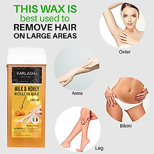 Karlash Professional Roll On Wax, Depilatory Hair Wax Removal for Body Hair, legs, arms hair Removal Wax Cartridge 100 ml - Made in Italy - 2 Pieces (Honey)