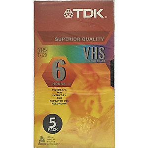 5 Pack TDK VHS Standard Grade T-120 Videotape 6 Hours EP Superior Quality