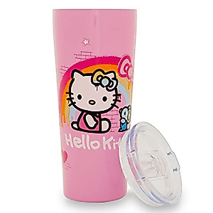 Silver Buffalo Sanrio Hello Kitty Graffiti Rainbow Double-Walled Stainless Steel Travel Tumbler | Holds 22 Ounces
