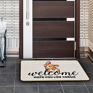FLDAS Hope You Like Corgis Welcome Door Mat Doormat 17”x30”,It's Not Dog Hair It's Corgi Glitter Reversible Throw Pillow Cover 18”x18”,Set of 1 Pillow Cover 1 Doormat Decor for Home Girls Kids Room